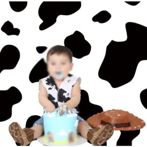 Art Studio 7x5FT Soft Fabric Cow Party Photography Backdrops Black and White Cows Farm Happy Birthday Photo Background Kids Baby Shower Banner Cake Table Decoration Studio Props