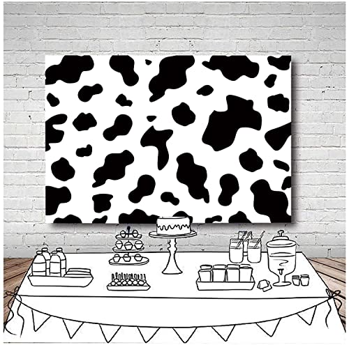 Art Studio 7x5FT Soft Fabric Cow Party Photography Backdrops Black and White Cows Farm Happy Birthday Photo Background Kids Baby Shower Banner Cake Table Decoration Studio Props