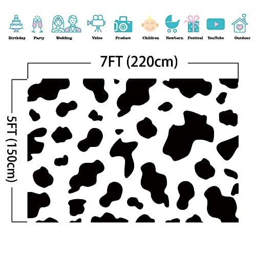 Art Studio 7x5FT Soft Fabric Cow Party Photography Backdrops Black and White Cows Farm Happy Birthday Photo Background Kids Baby Shower Banner Cake Table Decoration Studio Props