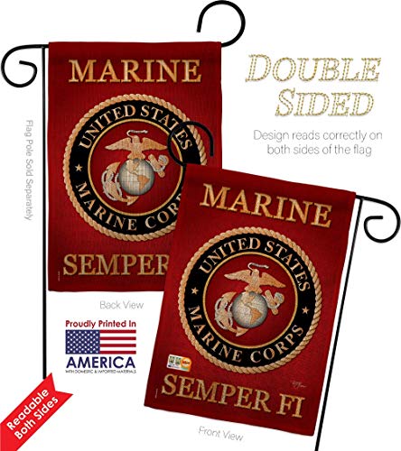 Marine Corps Burlap Garden Flag Set with Stand Armed Forces USMC Semper Fi United State American Military Veteran Retire Official Small Gift Yard House Banner Double-Sided Made In USA 13 X 18.5