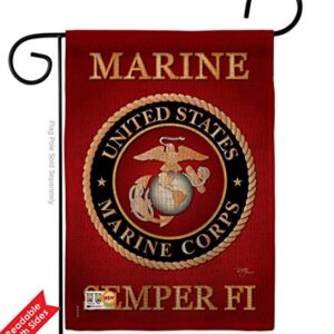 Marine Corps Burlap Garden Flag Set with Stand Armed Forces USMC Semper Fi United State American Military Veteran Retire Official Small Gift Yard House Banner Double-Sided Made In USA 13 X 18.5