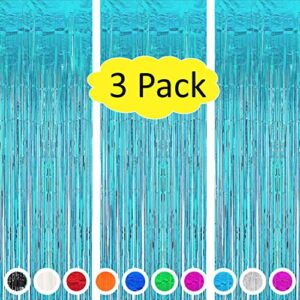 vanujoy 3 pack teal blue foil fringe backdrop curtains party decoration – tinsel party door fringe curtain backdrop for birthday bachelorette party engagement bridal shower graduation decoration