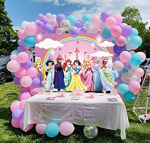 Princess Rainbow Backdrop Dreammy Pink Castle Shining Photography Background Girl Children Baby Shower Birthday Party Decoration Photo Studio Booth Props 7x5FT