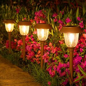 volisun solar pathway lights outdoor,25 lumens 6-pack solar outdoor light,3000k warm white ip65 metal and glass solar garden light landscape pathway light for walkway driveway(adjustable brightness)