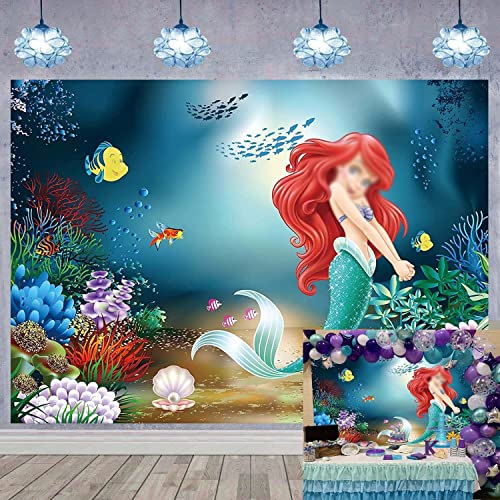 TXUE Mermaid Backdrop Under The Sea Little Mermaid Photography Background Mermaid Princess Girls Birthday Party Cake Table Decorations Supplies cy208 Background 7x5FT