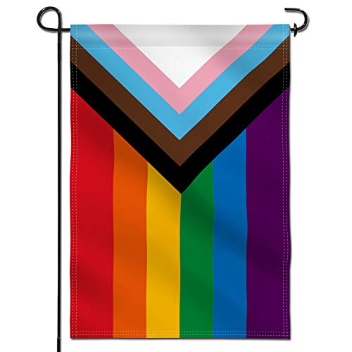 Anley Double Sided Premium Garden Flag, Progress Pride Rainbow Garden Flags for Home Decor - Weather Resistant & Double Stitched Yard Flags - 18 x 12.5 Inch