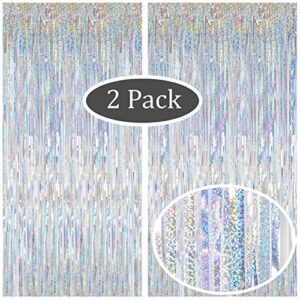 moohome 2 pack 3.28 ft x 9.84 ft metallic sparkle silver fringe curtains tinsel foil curtains for party backdrop photo booth backdrop door window streamer curtain party wedding background decor