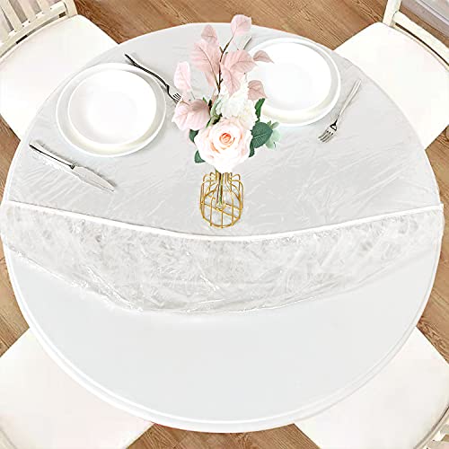 LUSHVIDA Round Waterproof Table Cover Elastic Tablecloth Vinyl Fitted Table Cover Elastic Edged Plastic Table Cover Fits Tables up to 36"-44" R Clear