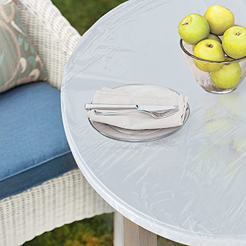 LUSHVIDA Round Waterproof Table Cover Elastic Tablecloth Vinyl Fitted Table Cover Elastic Edged Plastic Table Cover Fits Tables up to 36"-44" R Clear