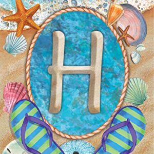 Summer Monogram Letter H Garden Flag Flip Flops Seashells 12.5" x 18"