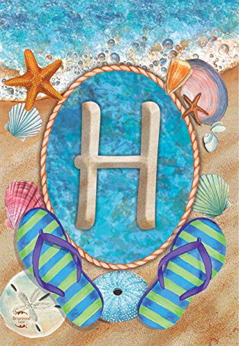 Summer Monogram Letter H Garden Flag Flip Flops Seashells 12.5" x 18"