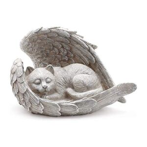 napco sleeping cat within angel wings 8.5 x 5.5 resin stone pet memorial figurine, concrete grey