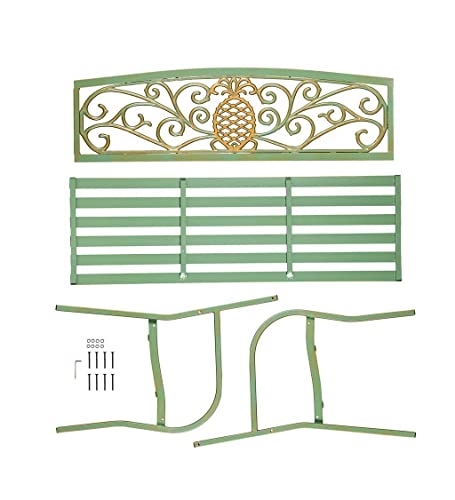 Plow & Hearth Weatherproof Pineapple Outdoor Bench | Holds Up to 300 lbs | Garden Patio Porch Park Deck | Metal | Green