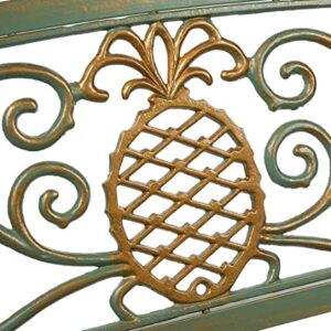 Plow & Hearth Weatherproof Pineapple Outdoor Bench | Holds Up to 300 lbs | Garden Patio Porch Park Deck | Metal | Green