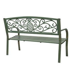 Plow & Hearth Weatherproof Pineapple Outdoor Bench | Holds Up to 300 lbs | Garden Patio Porch Park Deck | Metal | Green