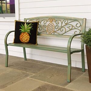 Plow & Hearth Weatherproof Pineapple Outdoor Bench | Holds Up to 300 lbs | Garden Patio Porch Park Deck | Metal | Green