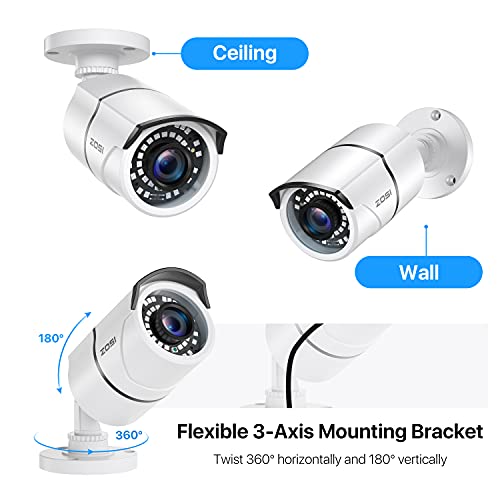 ZOSI 4 Pack 2MP 1080p HD-TVI Home Security Camera Outdoor Indoor 1920TVL,36PCS LEDs,120ft Night Vision, 105°View Angle, Weatherproof Surveillance CCTV Bullet Camera