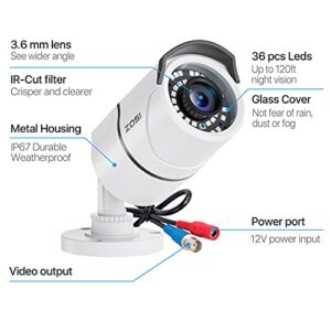 ZOSI 4 Pack 2MP 1080p HD-TVI Home Security Camera Outdoor Indoor 1920TVL,36PCS LEDs,120ft Night Vision, 105°View Angle, Weatherproof Surveillance CCTV Bullet Camera