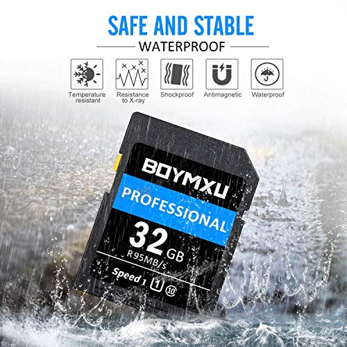 32GB Memory Card, BOYMXU Professional 1000 x Class 10 UHS-I U3 Memory Card Compatible Computer Cameras and Camcorders, Memory Card Up to 95MB/s, Blue/Black