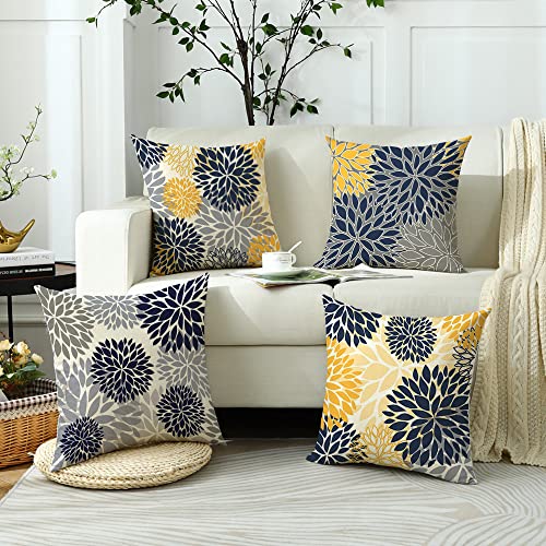 Cirzone Outdoor Pillow Covers 18x18 Set of 4 Waterproof Outdoor Pillows Couch Throw Pillow Covers Modern Daisy Decorative Pillow Covers Decorations for Patio, Garden, Home