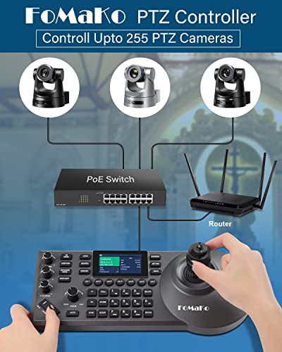 FoMaKo NDI PTZ Camera 30X Bundle HDMI 3G-SDI IP PoE HDMI PTZ Camera for Church Worship(2pcs) PTZ Controller PoE IP PTZ Camera Controller Keyboard (PTZ Bundle KN30Ax2+KC608 Pro)