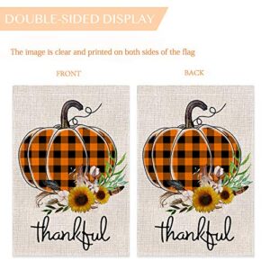 Thankful Pumpkin Garden Flag Vertical Double Sided Buffalo Plaid Burlap Fall Thanksgiving Rustic Farmhouse Yard Outdoor Decoration 12.5 x 18 Inch