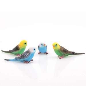 4 pcs bird decorative figurines, mini cute parrot bird animal model toys home decor garden cake decoration