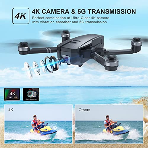 Holy Stone HS720 Foldable GPS Drone with 4K UHD Camera for Adults, Quadcopter with Brushless Motor, Auto Return Home, Follow Me, 52 Minutes Flight Time, Long Control Range, Includes Carrying Bag