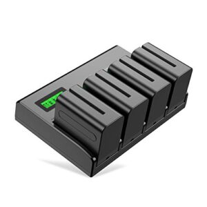 powerextra 4 pack batteries and 4-channel charger for sony np-f970, np-f960, np-f950, np-f930, np-f770, np-f750, np-f570, np-f550