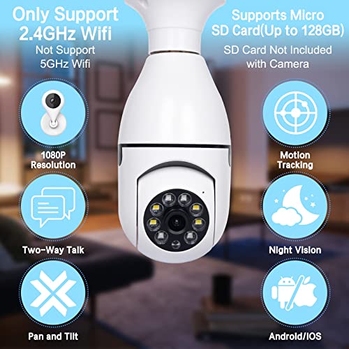 ORLMA Wireless WiFi Light Bulb Camera, 360 Degree E27 Security Camera Outdoor, 1080P Home Surveillance Cameras System with Human Motion Detection and Alarm (White-1PC)