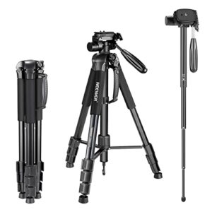 neewer portable aluminum alloy camera 2 in 1 tripod monopod max. 70″/177cm with 3 way swivel pan head and carrying bag for dslr, dv video camcorder (sab264, black)