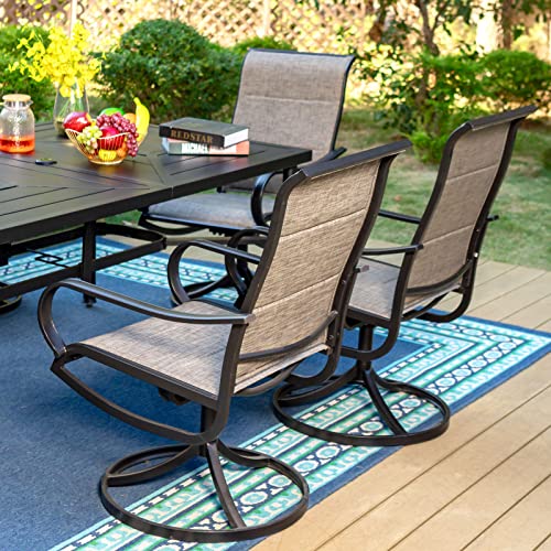 PHI VILLA 7 Piece Patio Dining Set, Outdoor Table and Chairs Furniture Dining Set with 6 Outdoor Swivel Dining Chairs and 1 Large Metal Table, Patio Set for Lawn Garden Deck, Padded Textilene