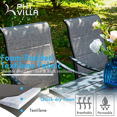 PHI VILLA 7 Piece Patio Dining Set, Outdoor Table and Chairs Furniture Dining Set with 6 Outdoor Swivel Dining Chairs and 1 Large Metal Table, Patio Set for Lawn Garden Deck, Padded Textilene