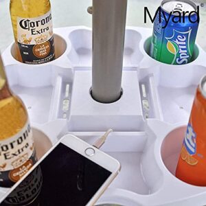 MYard Umbrella Table Tray 15 Inches Pro for Beach, Swimming Pool with 4 Drink Holders, 4 Snck Grooves, 4 Sunglasses Holes, 4 Phone Slots, 4 Airpods Holes, 2 iPad Slots, 4 Small Bag Hangers (Gray)