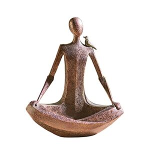 art & artifact zen woman with bird sculpture – indoor/outdoor accent bowl and bird feeder garden statue