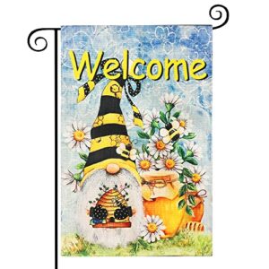 tc-junesun welcome winter dwarfs garden flag burlap vertical double sided winter garden flag for outside farmhouse seasonal outdoor flag 12×18 inch