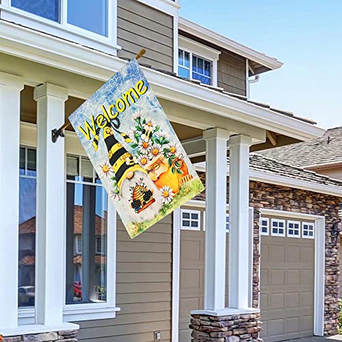 TC-JUNESUN Welcome Winter Dwarfs Garden Flag Burlap Vertical Double Sided Winter Garden Flag for Outside Farmhouse Seasonal Outdoor Flag 12x18 Inch