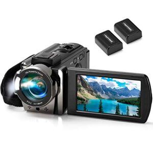 kimire video camera camcorder digital camera recorder full hd 1080p 15fps 24mp 3.0 inch 270 degree rotation lcd 16x digital zoom camcorder camera with 2 batteries(black)