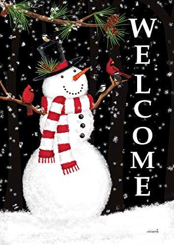 Toland Home Garden 1012572 Forest Snowman Welcome Winter Flag 28x40 Inch Double Sided Winter Garden Flag for Outdoor House Flag Yard Decoration