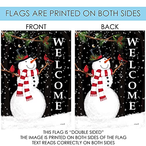 Toland Home Garden 1012572 Forest Snowman Welcome Winter Flag 28x40 Inch Double Sided Winter Garden Flag for Outdoor House Flag Yard Decoration