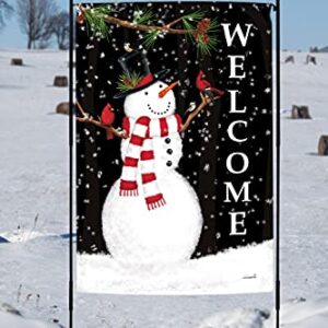 Toland Home Garden 1012572 Forest Snowman Welcome Winter Flag 28x40 Inch Double Sided Winter Garden Flag for Outdoor House Flag Yard Decoration