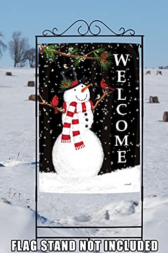 Toland Home Garden 1012572 Forest Snowman Welcome Winter Flag 28x40 Inch Double Sided Winter Garden Flag for Outdoor House Flag Yard Decoration