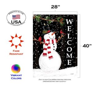 Toland Home Garden 1012572 Forest Snowman Welcome Winter Flag 28x40 Inch Double Sided Winter Garden Flag for Outdoor House Flag Yard Decoration