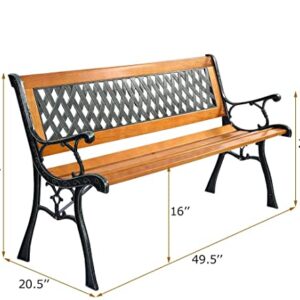 Tangkula Outdoor Garden Bench Park Bench, Patio Bench Chair with Cast Iron & Hardwood Structure, Weather Proof Porch Outdoor Furniture Loveseat, Perfect for Backyard, Deck, Lawn, Poolside