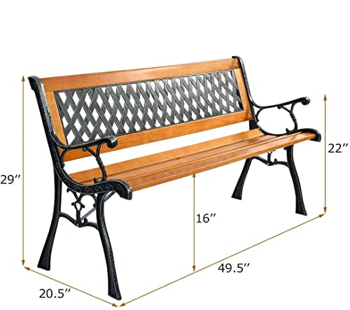 Tangkula Outdoor Garden Bench Park Bench, Patio Bench Chair with Cast Iron & Hardwood Structure, Weather Proof Porch Outdoor Furniture Loveseat, Perfect for Backyard, Deck, Lawn, Poolside