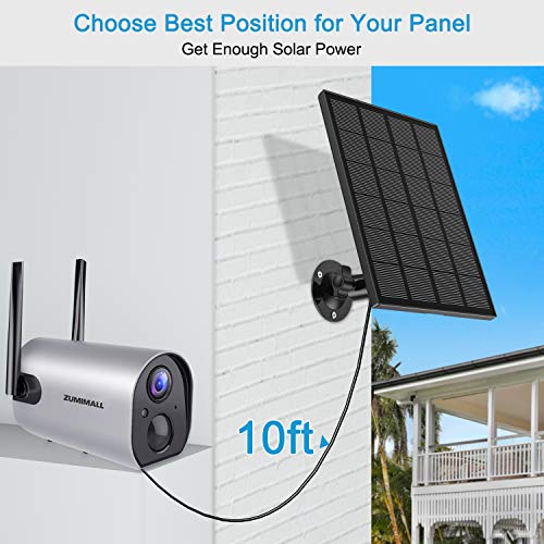 ZUMIMALL Solar Panel for Outdoor Camera Wireless GX1S/F5 /GX2S PTZ Camera, IP66 Waterproof Solar Panel with 10ft USB Charge Cable, Power Supply for Security Camera with Micro USB Port