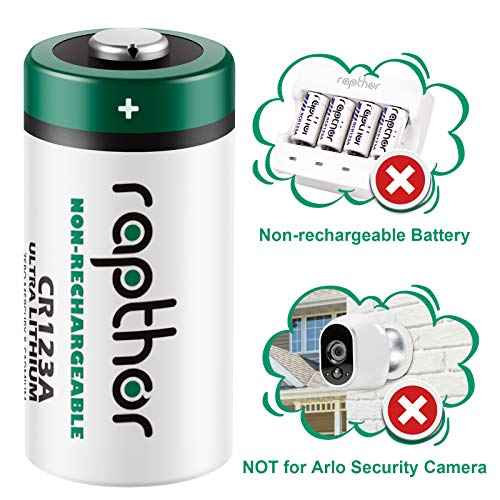 rapthor CR123A 3V Lithium Battery 1650mAh 20 Pack High Power CR123 CR17345 Photo Batteries PTC Protected for Cameras Flashlight Alarm Smart Sensors 123 Batteries (Non-Rechargeable, Not for Arlo)