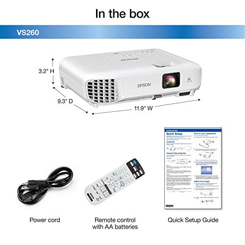 Epson VS260 3-Chip 3LCD XGA Projector, 3,300 Lumens Color Brightness, 3,300 Lumens White Brightness, HDMI, Built-in Speaker, 15,000:1 Contrast Ratio