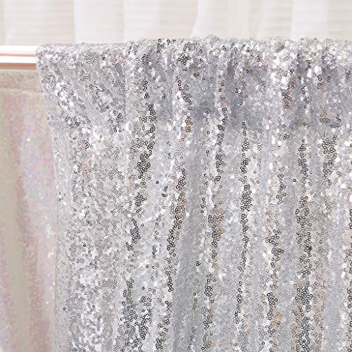 Eternal Beauty Sliver Sequin Wedding Backdrop Photography Background Party Curtain, 10Ft X 10Ft