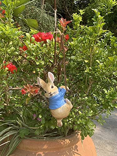 iRonrain Mini Garden Statues Hanging Bunny, Indoor Outdoor Decorations Cute Rabbit Planter Pots Hanger Art Décor Figurine Ornament for Easter Yard Home Garden Patio and Office (Blue)